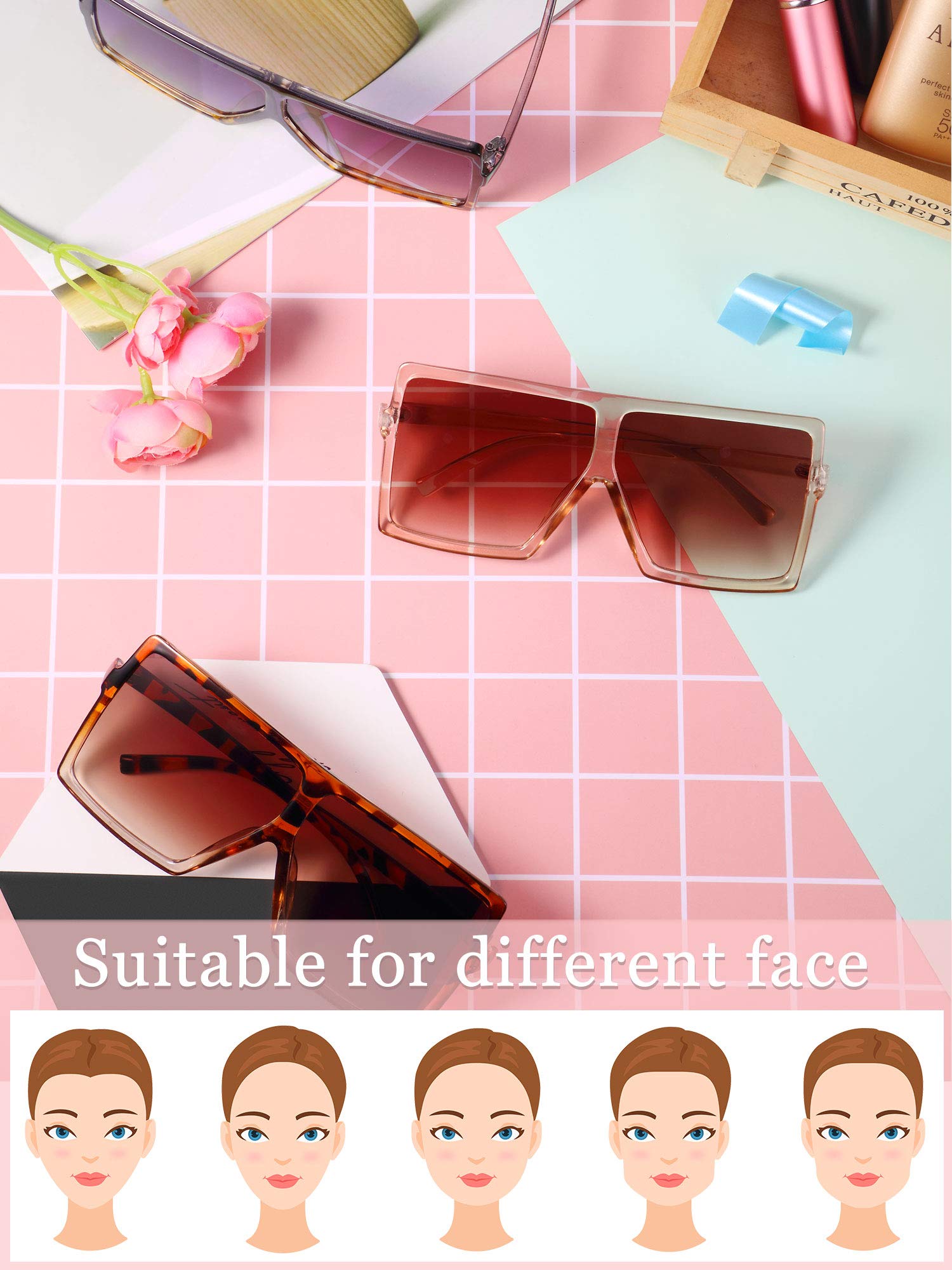 Frienda 6 Pieces Oversized Shades Square Top Sunglasses Square Oversized Sunglasses Fashion Shades for Women