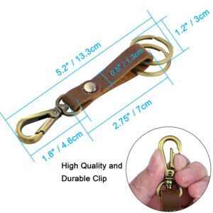 Wisdompro 2 Pcs Genuine Leather Keychain, Heavy Duty Key Chain Holder with Belt Loop Clip and 2 Key Rings - Black, Brown