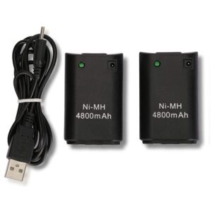 cicmod battery pack for xbox 360 remote controller 2pcs ni-mh rechargeable batteries usb cable black