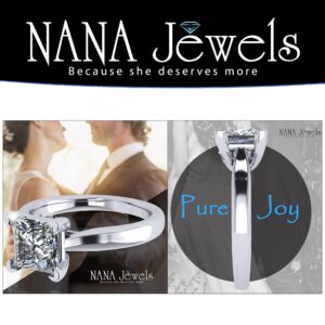 NANA Jewels-Silver 8.00mm (3.00ct) Princess Cut Zirconia Lucita Solitaire Ring-Platinum Plated-Size 8.5