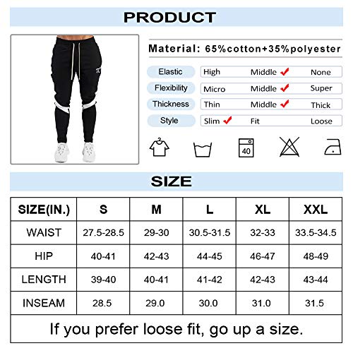 PIDOGYM Men's Track Pants,Slim Fit Athletic Sweatpants Joggers with Zipper Pockets Black