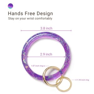 Mymazn Bangle Key Ring Bracelet for Women Wristlet Keychain Bracelets Holographic Circle Keyring for Wrist, Gift for Women Girls