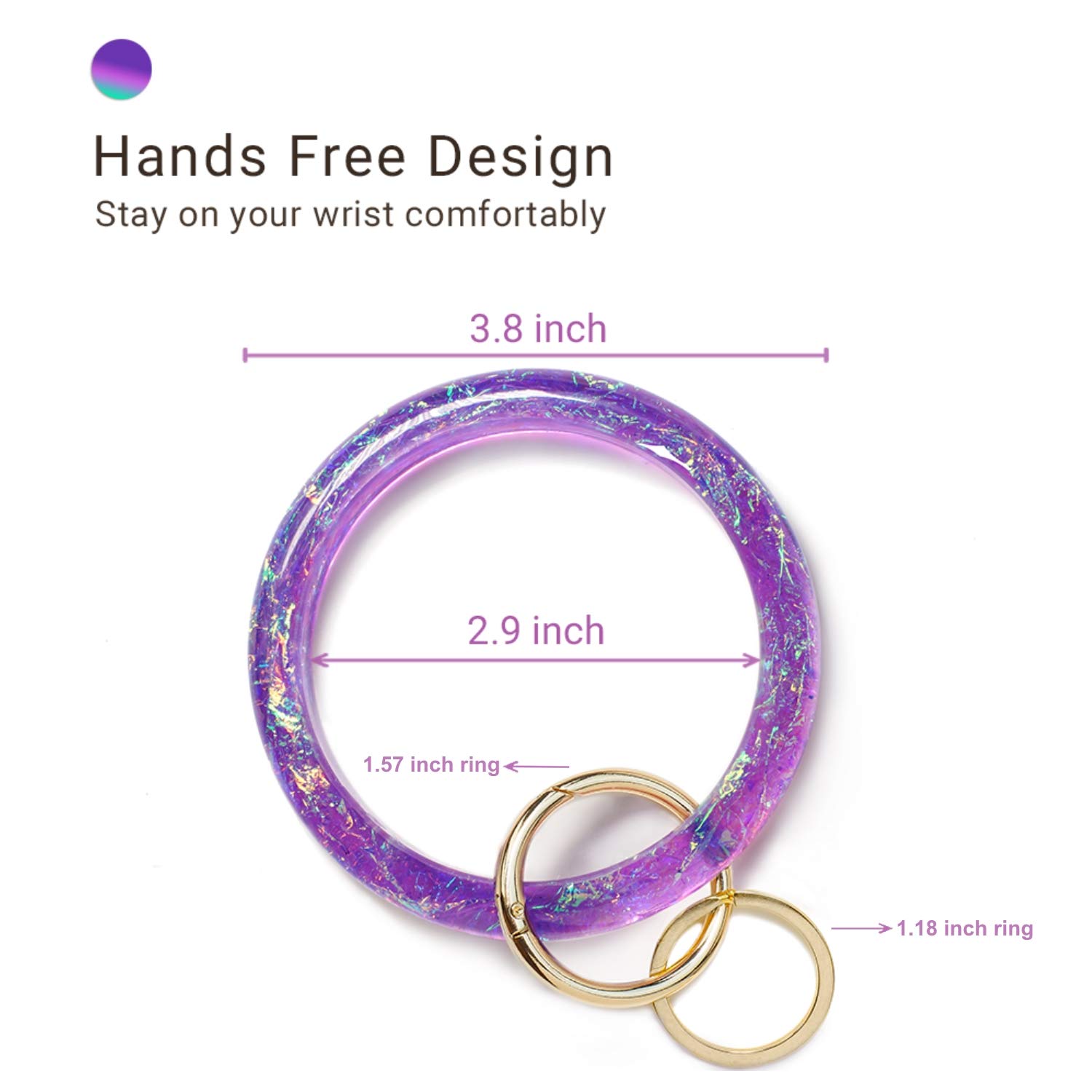 Mymazn Bangle Key Ring Bracelet for Women Wristlet Keychain Bracelets Holographic Circle Keyring for Wrist, Gift for Women Girls