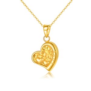 18k solid gold heart necklace jewelry for women, "i love you forever" real gold love heart pendant anniversary jewelry gifts for mom, wife 18"