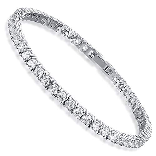 SHKA | AAA + 3.0mm Cubic Zirconia | Silver Tennis Bracelet for Women | 6.5 inch-7.5 inch