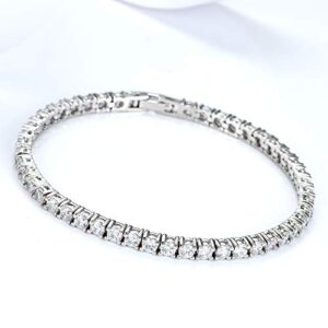 SHKA | AAA + 3.0mm Cubic Zirconia | Silver Tennis Bracelet for Women | 6.5 inch-7.5 inch