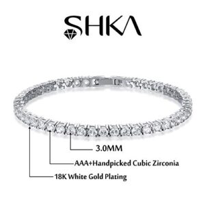 SHKA | AAA + 3.0mm Cubic Zirconia | Silver Tennis Bracelet for Women | 6.5 inch-7.5 inch