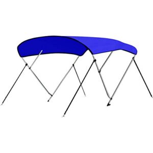 serenelife 4 bow bimini top boat cover - front hold-down straps and rear support arms, includes mounting hardware with 1 inch aluminum frame (blue), 4 bow 8'l x 54" h x 85" - 90"