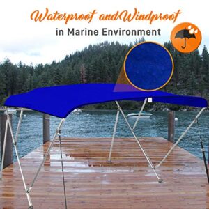 SereneLife 4 Bow Bimini Top Boat Cover - Front Hold-Down Straps and Rear Support Arms, Includes Mounting Hardware with 1 Inch Aluminum Frame (Blue), 4 Bow 8'L x 54" H x 85" - 90"