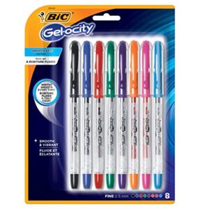 bic gel-ocity smooth stick gel pens, fine point, 0.5mm, assorted ink (8 pack)