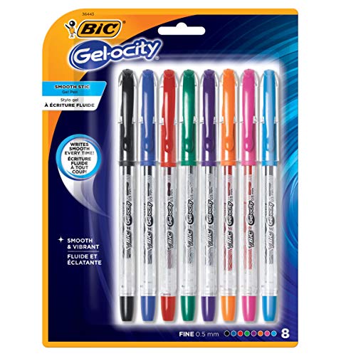 BIC Gel-ocity Smooth Stick Gel Pens, Fine Point, 0.5mm, Assorted Ink (8 Pack)