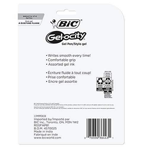 BIC Gel-ocity Smooth Stick Gel Pens, Fine Point, 0.5mm, Assorted Ink (8 Pack)