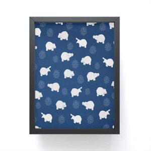 deny designs kangarui happy hippo blue framed mini art print, 4" x 3", black