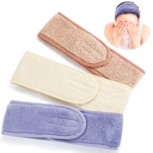 spa facial headband – 3 pcs adjustable makeup head wrap with magic tape, sweat hair towel for sport, face wash and shower