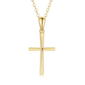 SISGEM Real 14k Gold Cross Necklace for Women, Baptism Jewelry Confirmation Gifts for Her, 16+1+1 inch