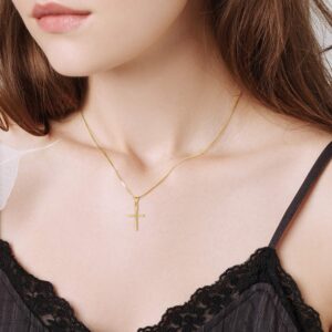 SISGEM Real 14k Gold Cross Necklace for Women, Baptism Jewelry Confirmation Gifts for Her, 16+1+1 inch