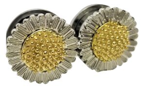 stainless steel sunflower ear plugs - quality screw-on gauges - 6 sizes - pair - new! (0 gauge (8mm))