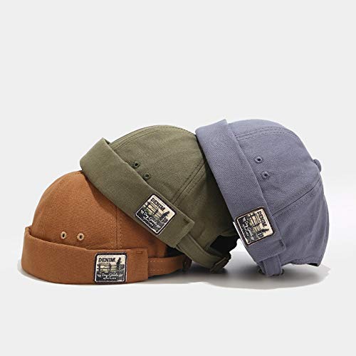 Mens Cotton Patch Brimless Skullcap Sailor Cap Rolled Cuff Retro Beanie Hat