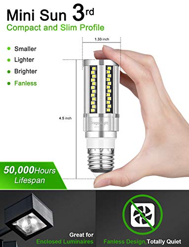 DragonLight 15W Super Bright LED Corn Light Bulbs Fanless(150 Watt Equivalent) - 6000K Daylight 1,800 Lumens E26 Base for Residential and Commercial Lighting - Garage Porch Office, Pack of 4