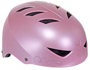 razor 97863 v-12 adult one size safety multi sport bicycle helmet with 12 cooling vents, adjustable strap, and padding, satin pink quartz