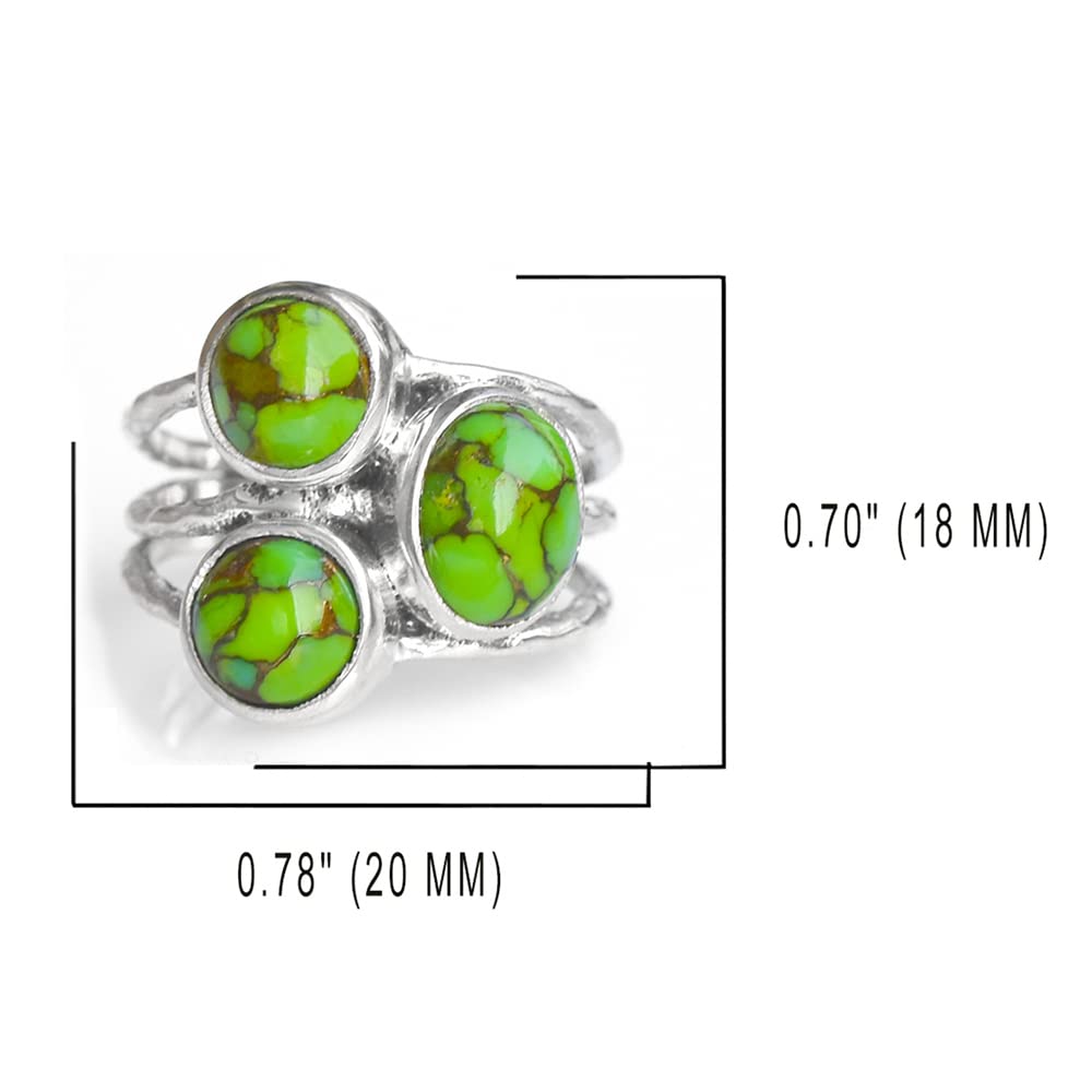 YoTreasure Green Turquoise .925 Sterling Silver Three Stone Chunky Ring