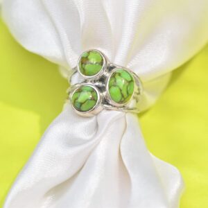 YoTreasure Green Turquoise .925 Sterling Silver Three Stone Chunky Ring