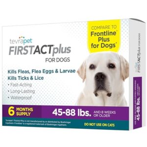 firstact plus flea treatment for dogs, large dogs 45-88 lbs, 6 doses, same active ingredients as frontline plus flea and tick prevention for dogs