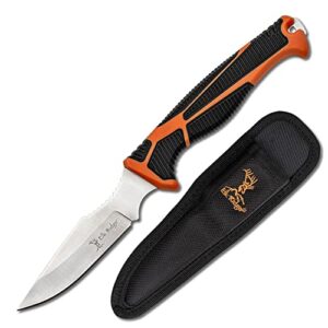 elk ridge outdoors - trek - fine edge caping knife, orange and black tpr handle, rigid nylon sheath, hunting, camping, survival - er-tkfix003