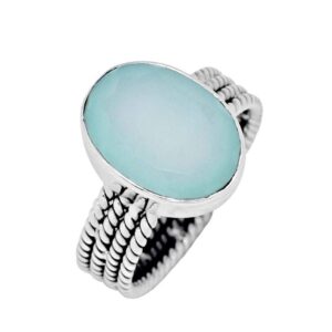 YoTreasure Aqua Chalcedony 925 Sterling Silver Braided Ring Jewelry