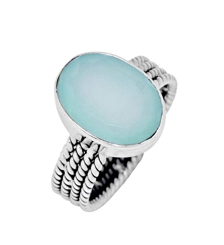 YoTreasure Aqua Chalcedony 925 Sterling Silver Braided Ring Jewelry