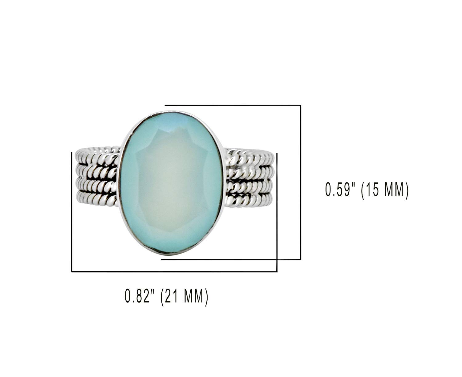 YoTreasure Aqua Chalcedony 925 Sterling Silver Braided Ring Jewelry