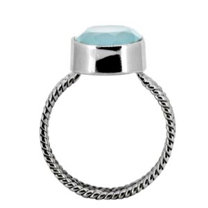 YoTreasure Aqua Chalcedony 925 Sterling Silver Braided Ring Jewelry