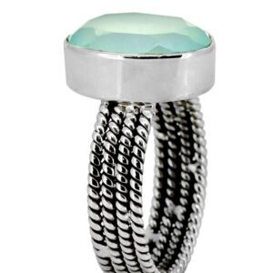 YoTreasure Aqua Chalcedony 925 Sterling Silver Braided Ring Jewelry