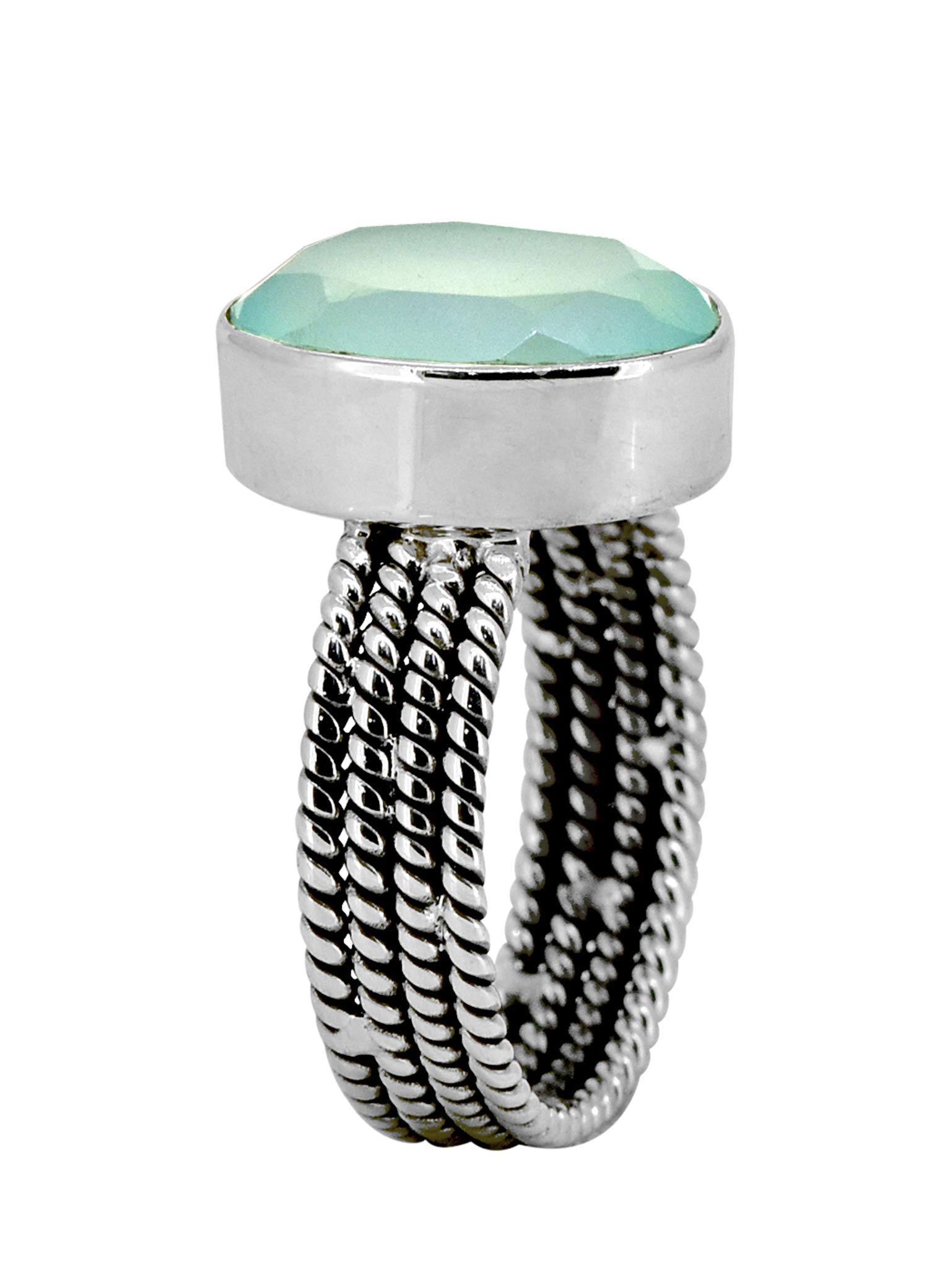 YoTreasure Aqua Chalcedony 925 Sterling Silver Braided Ring Jewelry