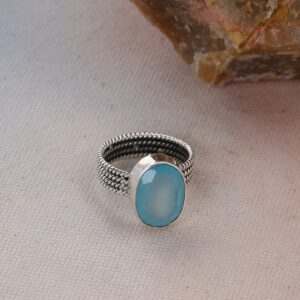 YoTreasure Aqua Chalcedony 925 Sterling Silver Braided Ring Jewelry