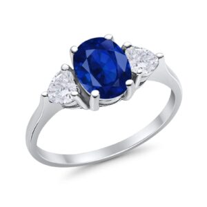 simulated blue sapphire cubic zirconia size-9 fashion promise ring 3-stone oval & heart simulated cz 925 sterling silver