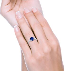 Simulated Blue Sapphire Cubic Zirconia Size-9 Fashion Promise Ring 3-Stone Oval & Heart Simulated CZ 925 Sterling Silver