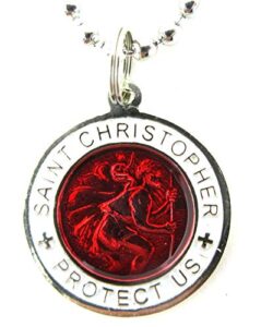 baja billy's st. christopher surf medal necklace pendant, protector of travel re/wh red/white small