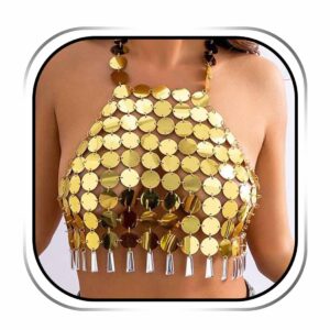 jeweky boho sequins bra chain gold crop top body chains backless beach nightclub rave body accessories jewelry for women and girls