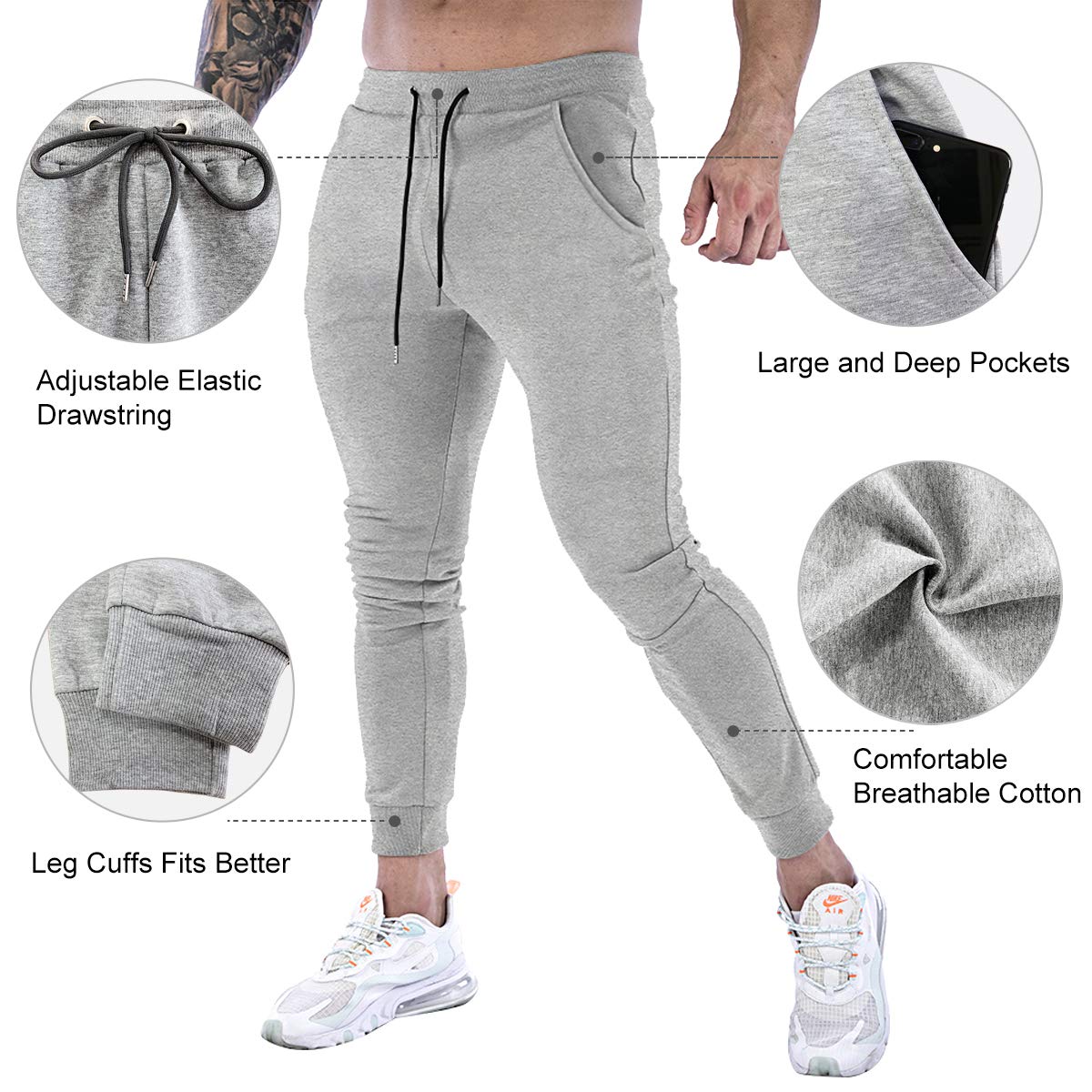 Wangdo Men's Slim Joggers Gym Workout Pants,Sport Training Tapered Sweatpants,Casual Athletics Joggers for Running (Grey-M)