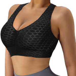 SEASUM Women Textured Leggings Matching Sport Bra Medium Support Workout Bra Crop Top M