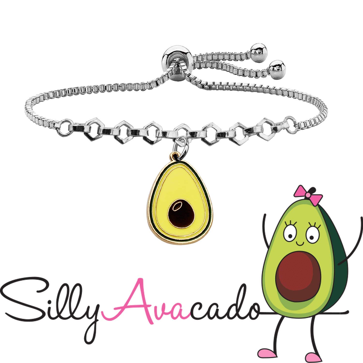 WSNANG Funny Avocado Slider Bracelet Avocado Jewelry Vegetarian Jewelry Gift for Avocado Lover (Silver Slider Bracelet)