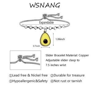 WSNANG Funny Avocado Slider Bracelet Avocado Jewelry Vegetarian Jewelry Gift for Avocado Lover (Silver Slider Bracelet)