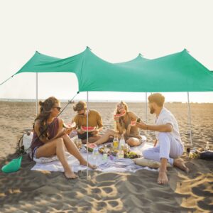 tangkula 10 x 9 ft family beach sunshade, upf50+ sun shade tent canopy with aluminum poles, 4 sandbag anchor and 4 peg stake, portable beach canopy up to 7 people, lightweight but heavy duty