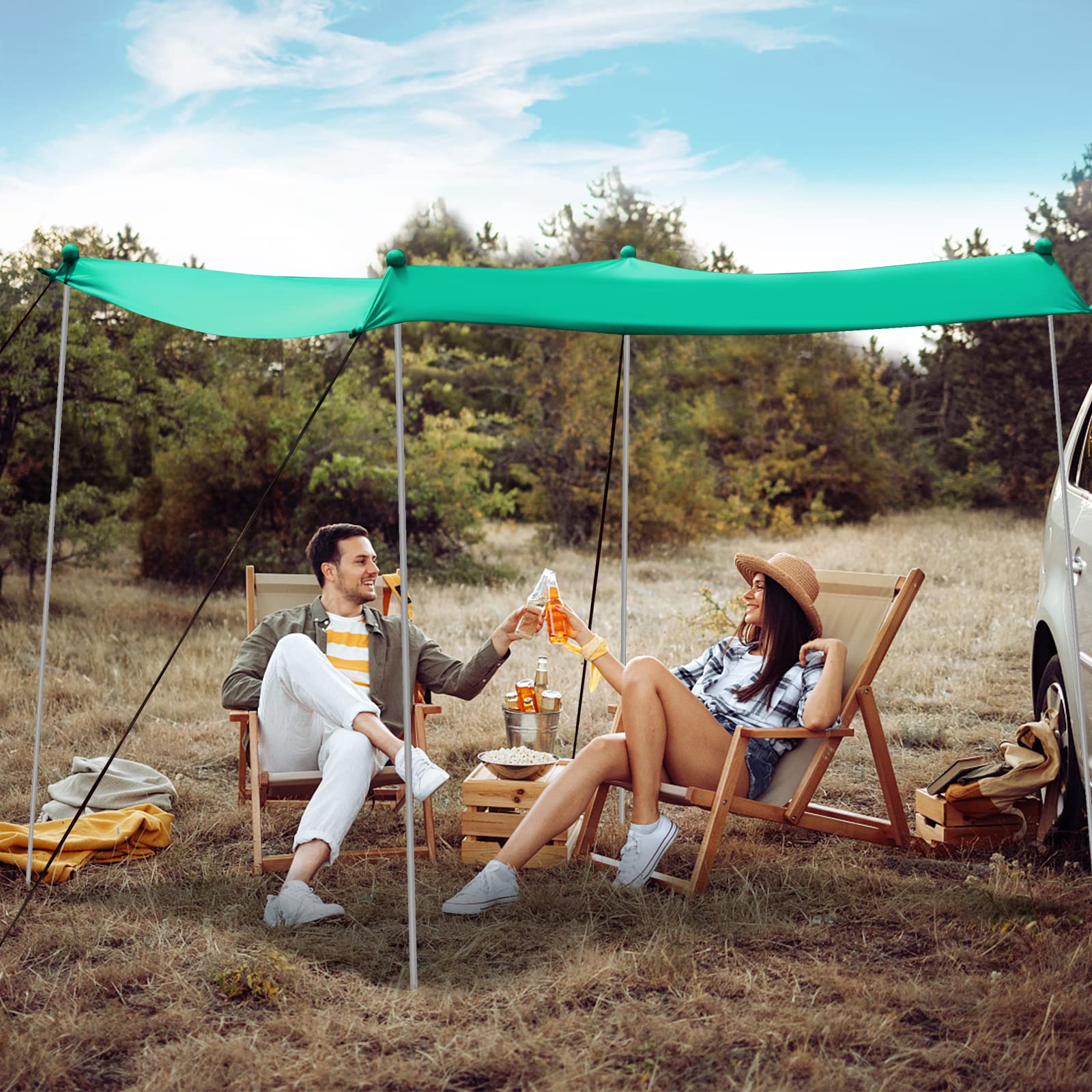 Tangkula 10 x 9 ft Family Beach Sunshade, UPF50+ Sun Shade Tent Canopy with Aluminum Poles, 4 Sandbag Anchor and 4 Peg Stake, Portable Beach Canopy Up to 7 People, Lightweight but Heavy Duty