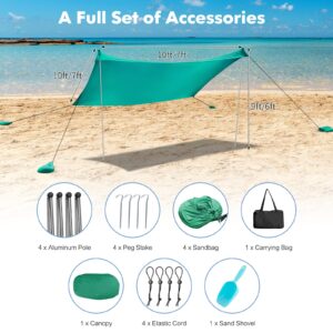 Tangkula 10 x 9 ft Family Beach Sunshade, UPF50+ Sun Shade Tent Canopy with Aluminum Poles, 4 Sandbag Anchor and 4 Peg Stake, Portable Beach Canopy Up to 7 People, Lightweight but Heavy Duty