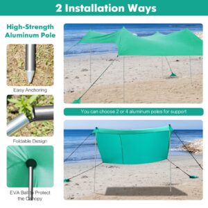 Tangkula 10 x 9 ft Family Beach Sunshade, UPF50+ Sun Shade Tent Canopy with Aluminum Poles, 4 Sandbag Anchor and 4 Peg Stake, Portable Beach Canopy Up to 7 People, Lightweight but Heavy Duty