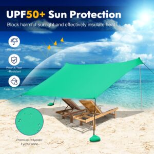 Tangkula 10 x 9 ft Family Beach Sunshade, UPF50+ Sun Shade Tent Canopy with Aluminum Poles, 4 Sandbag Anchor and 4 Peg Stake, Portable Beach Canopy Up to 7 People, Lightweight but Heavy Duty