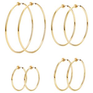 loyallook 4 pairs stainless steel clip on hoop earrings for women fake hoop earrings spring hoop earrings for non-pierced ears