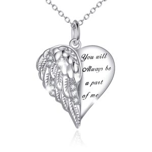 yfn angel wings heart necklace sterling silver guardian angel wings pendant necklace for women wings jewelry gifts